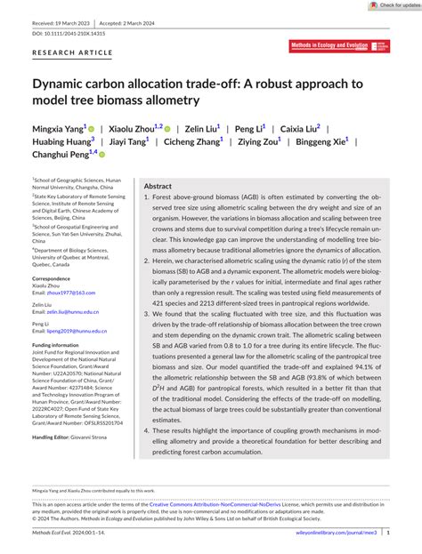 Pdf Dynamic Carbon Allocation Trade‐off A Robust Approach To Model Tree Biomass Allometry