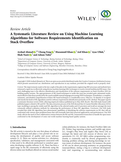 Pdf A Systematic Literature Review On Using Machine Learning Algorithms For Software