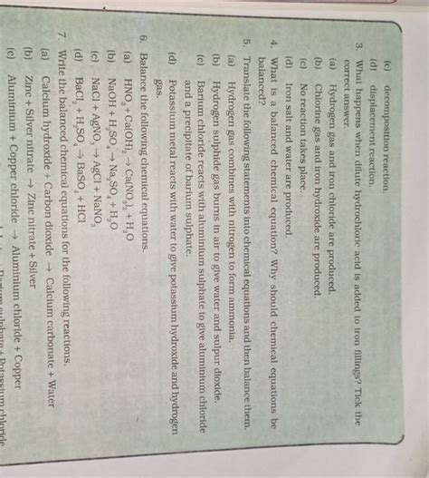 Write The Balanced Chemical Equations For The Following Reactions Filo