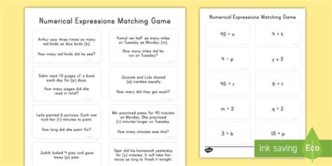 Numerical Expressions Matching Game Teacher Made