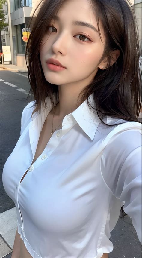 흰색 셔츠를 입고 사진을 찍기 위해 포즈를 취하는 여성의 클로즈업 Seaart Ai