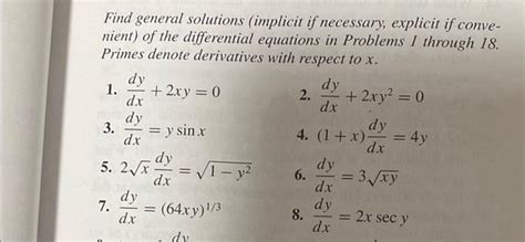 Solved Find General Solutions Implicit If Necessary Chegg