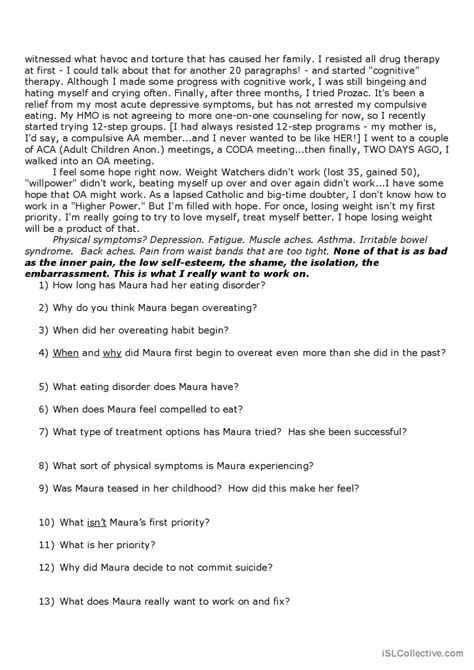 Compulsive Overeating English Esl Worksheets Pdf And Doc