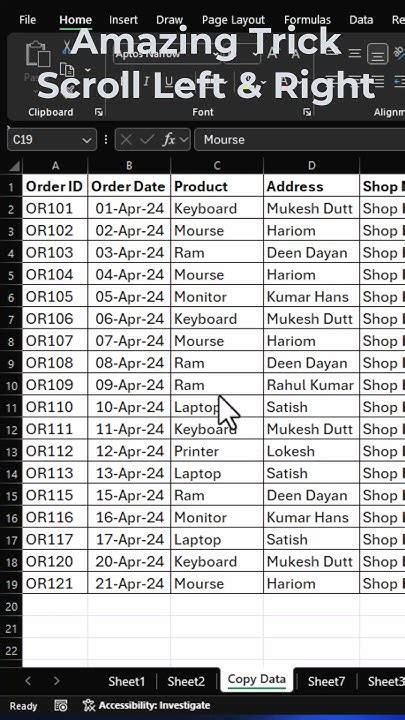 Excel Short Cuts Ms Excel Tips And Tricks Shorts Scroll Left To Right Using Short Key Youtube