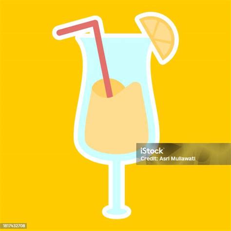 노란색 배경에 칵테일 플랫 아이콘입니다 벡터 일러스트 레이 션입니다 0명에 대한 스톡 벡터 아트 및 기타 이미지 0명 감귤류 과일 건강관리와 의술 Istock