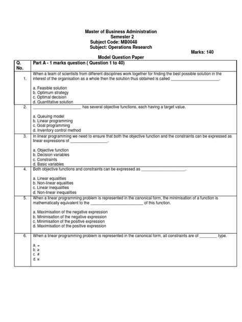 operations research mcq pdf pdf mathematical optimization linear