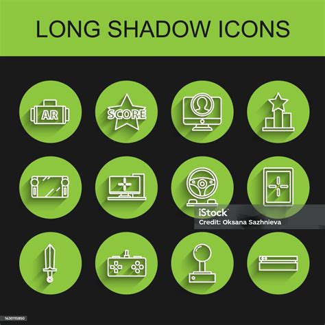 게임 게임 패드 Ar 증강 현실 조이스틱 아케이드 기계 비디오 콘솔 컴퓨터 모니터 태블릿 및 레이싱 시뮬레이터 조종석 아이콘에 대한 라인 검을 설정합니다 벡터 1위에 대한