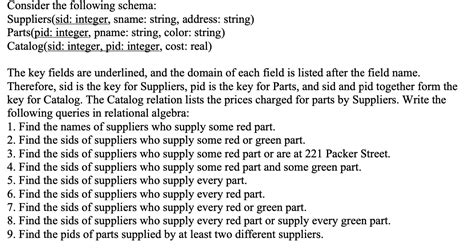 Solved Consider The Following Schema Supplierssid