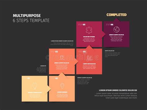 Six Steps Simple Procedure Dark Layout Template Infographic Stock