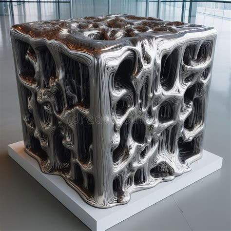 162 98 Melting Metal Cube A Sculpture Of A Metal Cube That Pp Stock