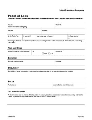 Intact Insurance Proof Of Loss Form Blank Fillable Template Fill