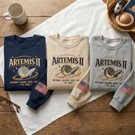 Artemis Ii Embroidered T Shirt Nasa Space Mission Lunar Exploration