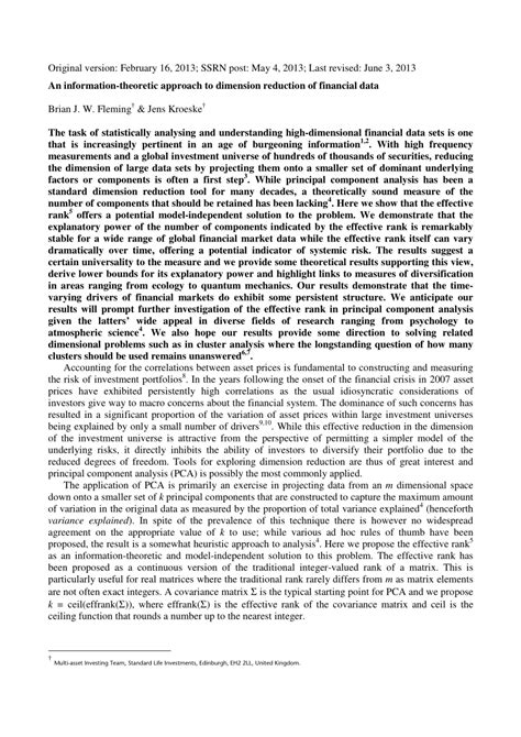 Pdf An Information Theoretic Approach To Dimension Reduction Of Financial Data