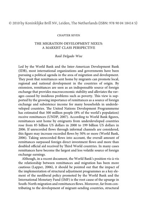 Pdf The Migration Development Nexus A Marxist Class Perspective
