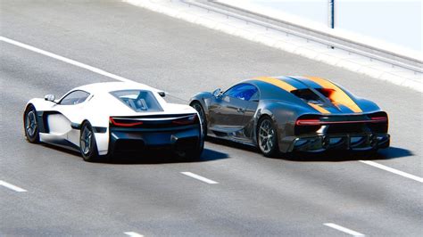 Rimac Concept Two Vs Bugatti Chiron Ss 300 At Drag Race 20 Km Youtube