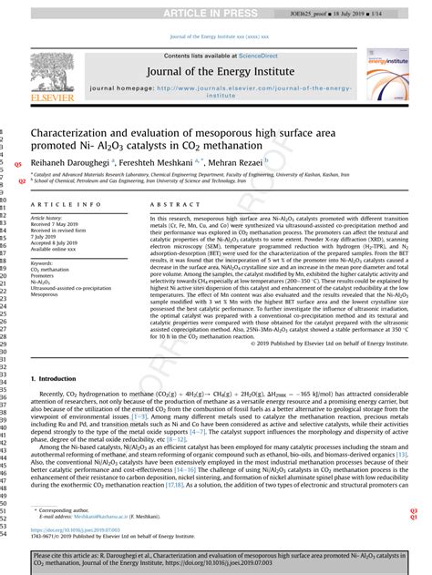 Pdf Characterization And Evaluation Of Mesoporous High Surface Area Promoted Ni Al2o3