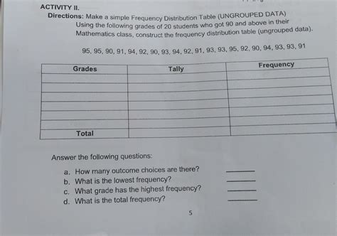 solved activity ii directions make a simple frequency distribution