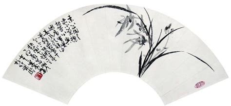 工笔兰花扇面 圆扇面兰花 扇面画兰花 大山谷图库
