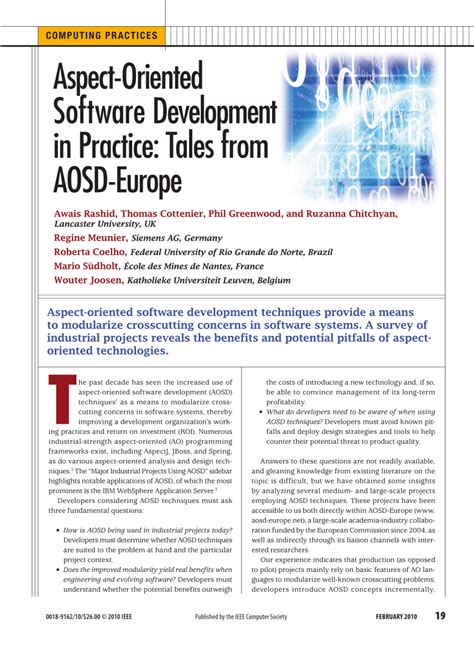 Pdf Aspect Oriented Software Development In Practice Tales From Aosd