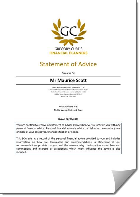 Example Statements Of Advice Tetracarbon