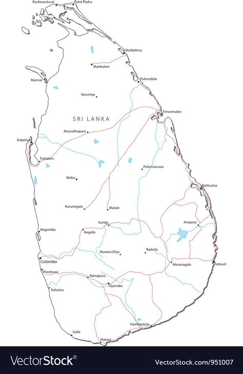 Sri Lanka Black White Map Royalty Free Vector Image