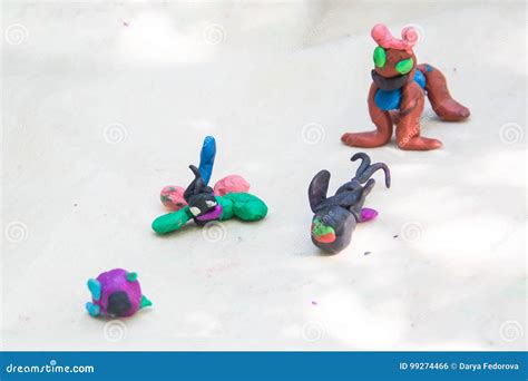 Hand Made Plasticine Or Modeling Clay Figure On White Background Stock