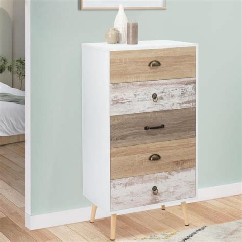 Idmarket Chiffonnier 5 Tiroirs Bahia 60 Cm Scandinave Commode Semainier