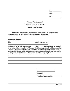 Fillable Online Special Exception Form Fax Email Print PdfFiller