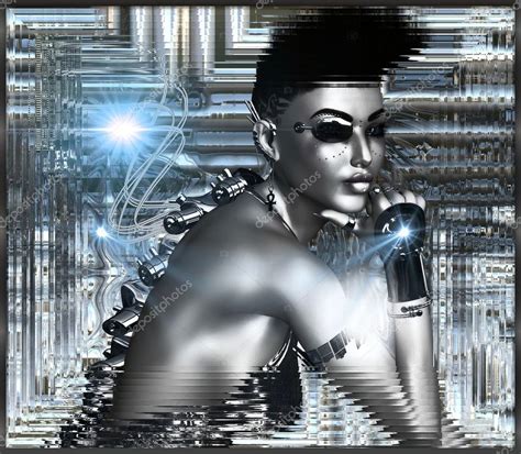 Sexy Android On Silver Abstract Background In A Silver Frame Stock Photo By Tim