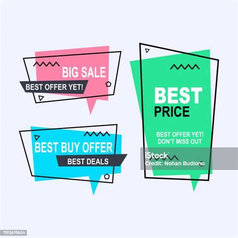 배너 리본 포스터 전단지 및 배경 벡터에 대한 기하학적 미니멀 한 복고풍 스타일로 화려한 가격 태그 판매 할인 프로모션 디자인 0명에 대한 스톡 벡터 아트 및 기타 이미지