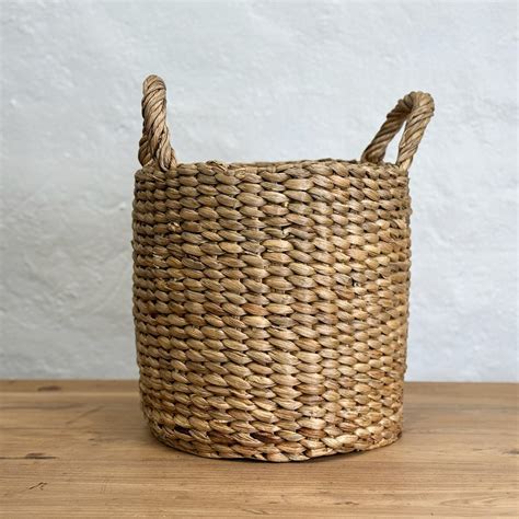 Round Water Hyacinth Basket With Handles Orient House