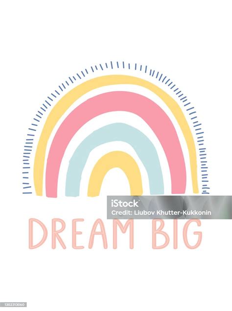 큰 독특한 손 글자 인용을 꿈 귀여운 아이 보육 아이콘 손으로 그린 무지개 베이비 샤워 벽지 직물 포장 의류사랑스러운 만화 무지개 벡터 일러스트레이션 낙서 드로잉에 대한