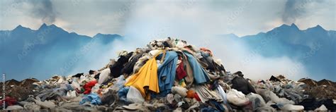 Garbage Stack Of Cloth Industrial Pollution Awareness Global Pollutiontextile Fast Fashion