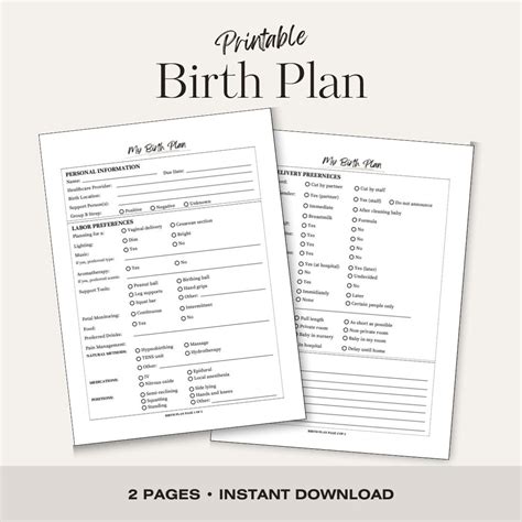 Birth Plan Template Printable Birth Plan Checklist Birth Preferences