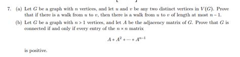 Solved A Let G Be A Graph With N Vertices And Let U And V Chegg Com