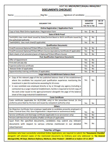Free 33 Document Checklist Samples In Pdf Ms Word