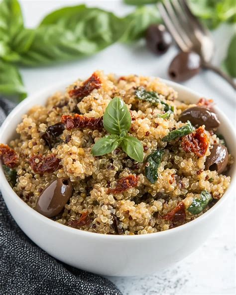 Mediterranean Quinoa Salad With Olives Basil And Sun Dried Tomatoes