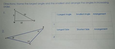 solved directions name the largest angle and the smallest and arrange