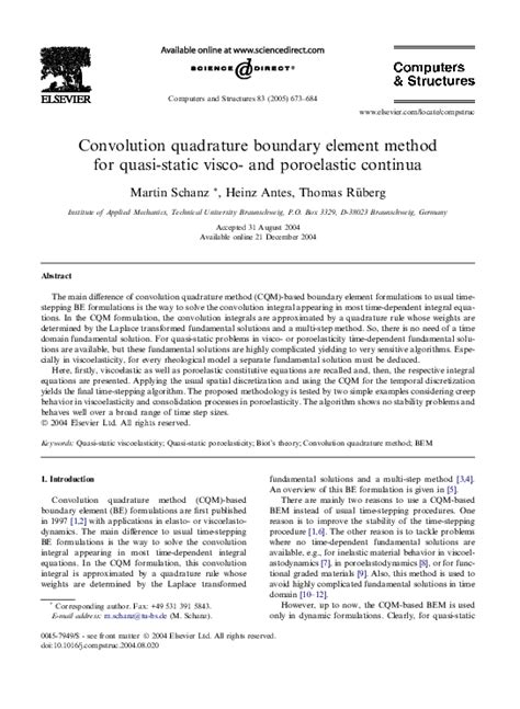 Pdf Convolution Quadrature Boundary Element Method For Quasi Static Visco And Poroelastic
