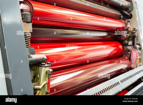 Color And Glossy Rollers Of Offset Printing Machine Offset Ink Colour Magenta Stock Photo Alamy