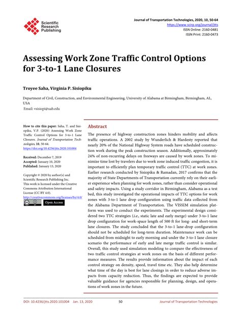 Pdf Assessing Work Zone Traffic Control Options For 3 To 1 Lane Closures