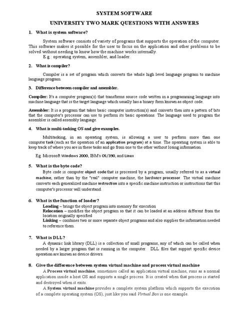 System Software 2 Marks Pdf Assembly Language Macro Computer Science