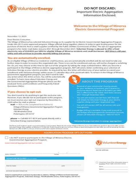 Fillable Online Opt Out Of Electric Aggregation Or Do Nothing And Let