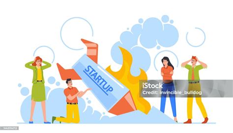시작 실패 비즈니스 실패 충돌 불타는 로켓을 시작 에 사업가 스탠드 우주선이 추락 로켓에 대한 스톡 벡터 아트 및 기타 이미지