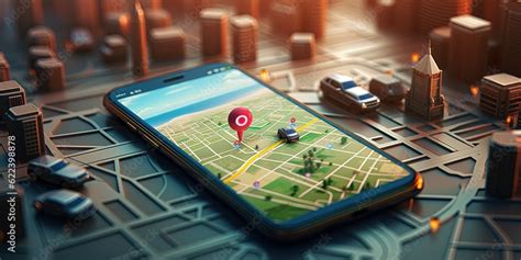 Mobile Phone With Open Satellite Map App And Location Pin On Screen GPS Concept With Mobile