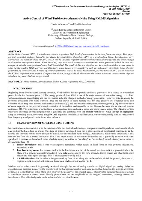 Pdf Active Control Of Wind Turbine Aerodynamic Noise Using Fxlms