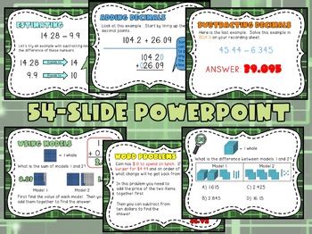 Add Subtract Decimals Powerpoint Guided Notes Fourth Grade