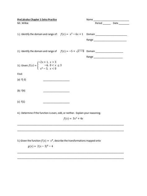 Precalculus Chapter 1 Extra Practice Pdf