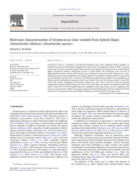 Pdf Molecular Characterization Of Streptococcus Iniae Isolated From Hybrid Tilapia