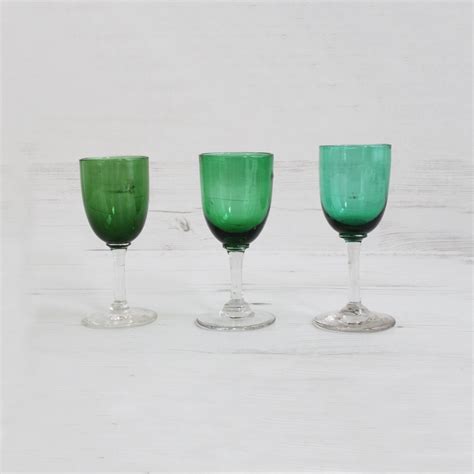 Vintage Victorian Green Drinking Glasses Edwardian Sherry Port Hand Blown Glass Haute Juice